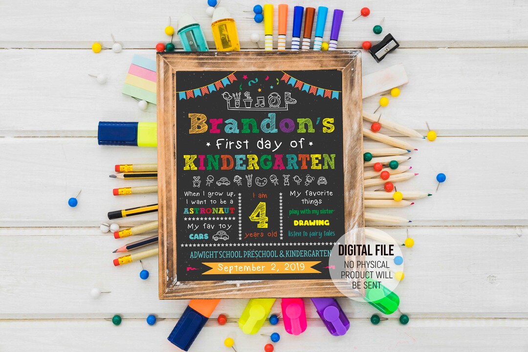 Digital First Day of Kindergarten Sign, 1st Day Kindergarten Board ...