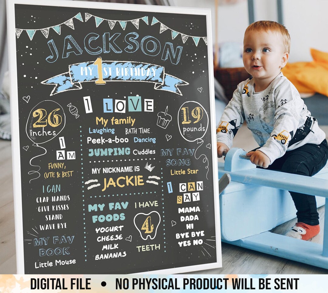 First Birthday Balloons Chalkboard Sign, 1st Birthday Chalkboard ...