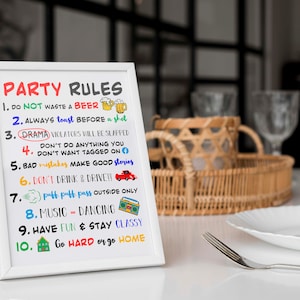 Printable Funny Party Rules Poster, Birthday Decorations Idea, Digital ...