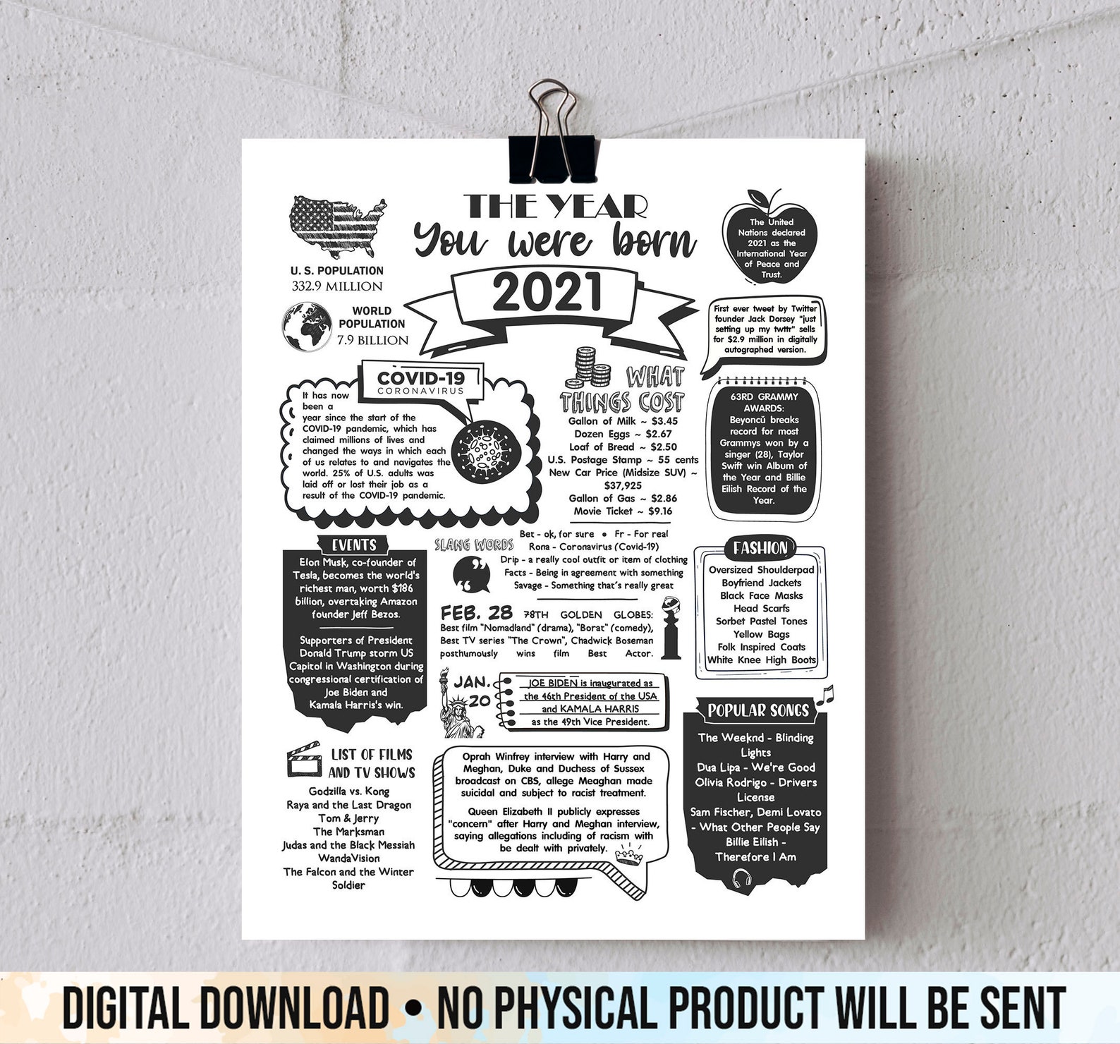 2021 Year You Were Born, Time Capsule Sign, Ideas for Baby Book First ...