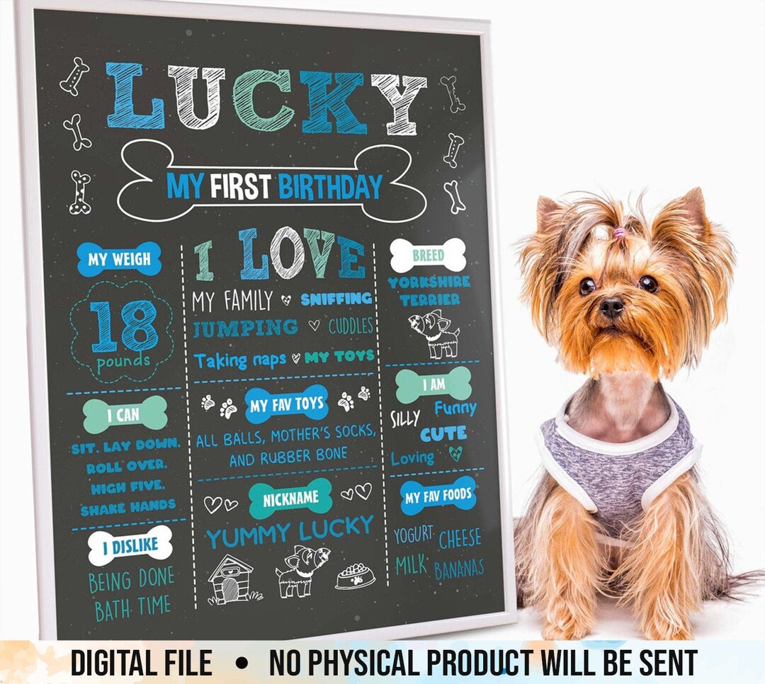 Pet Birthday Sign, Dog Birthday Chalkboard, Personalized Dog Memorial ...