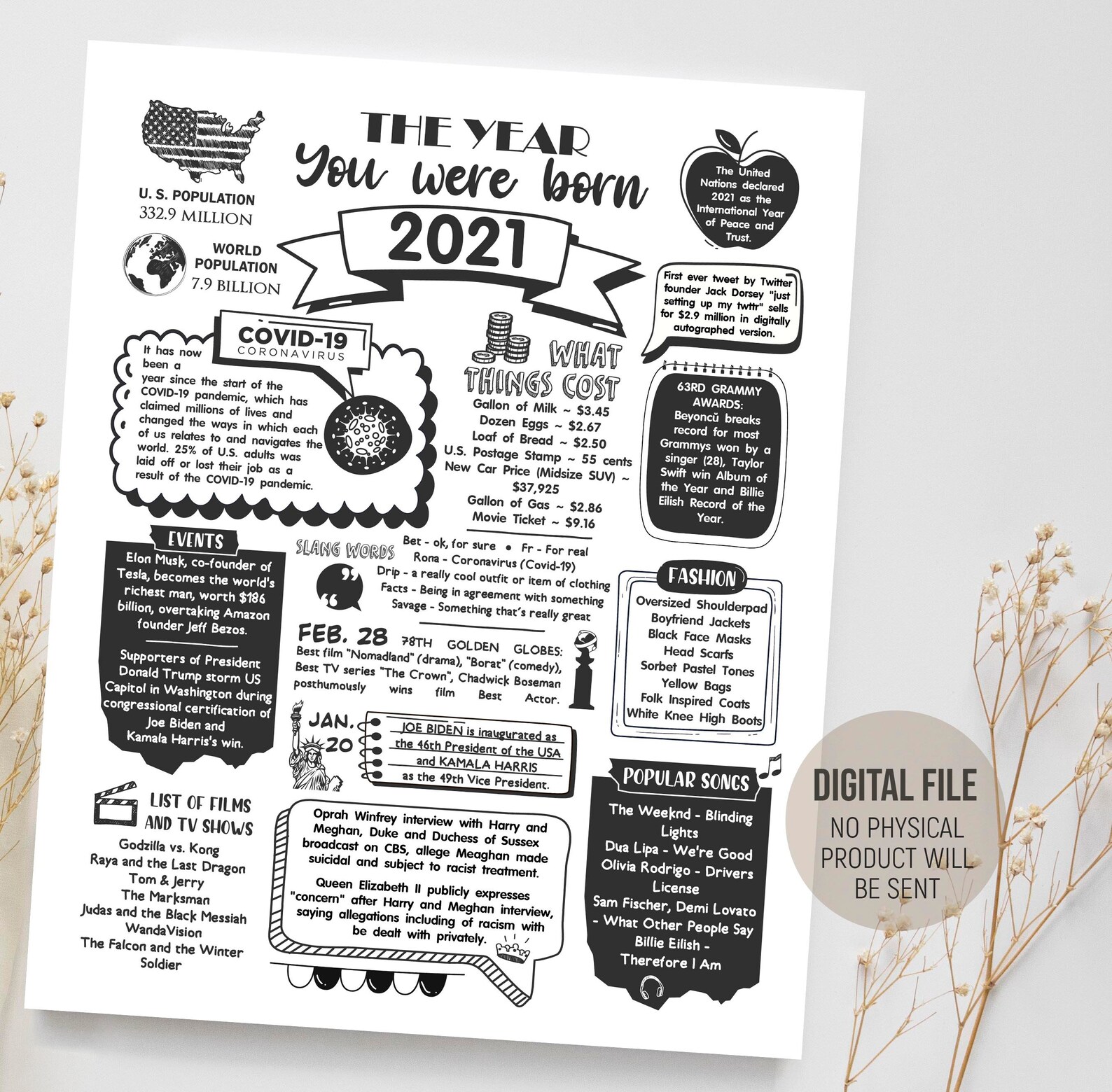 2021 Year You Were Born Time Capsule Sign Ideas for Baby - Etsy
