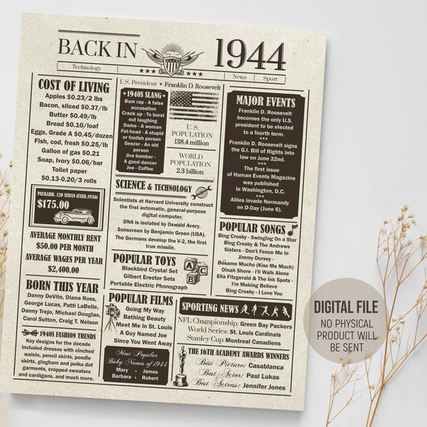 1944 Fun Facts - Etsy