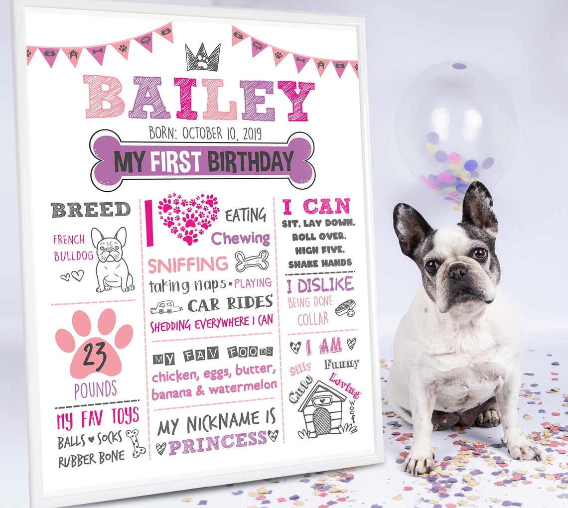 Dog First Birthday Sign, Puppy Birthday Poster, Dog Party Decoration ...