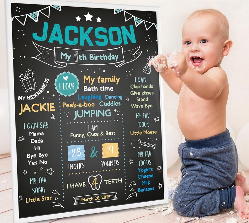 First Birthday Chalkboard Sign 1st Boy Birthday Board One - Etsy