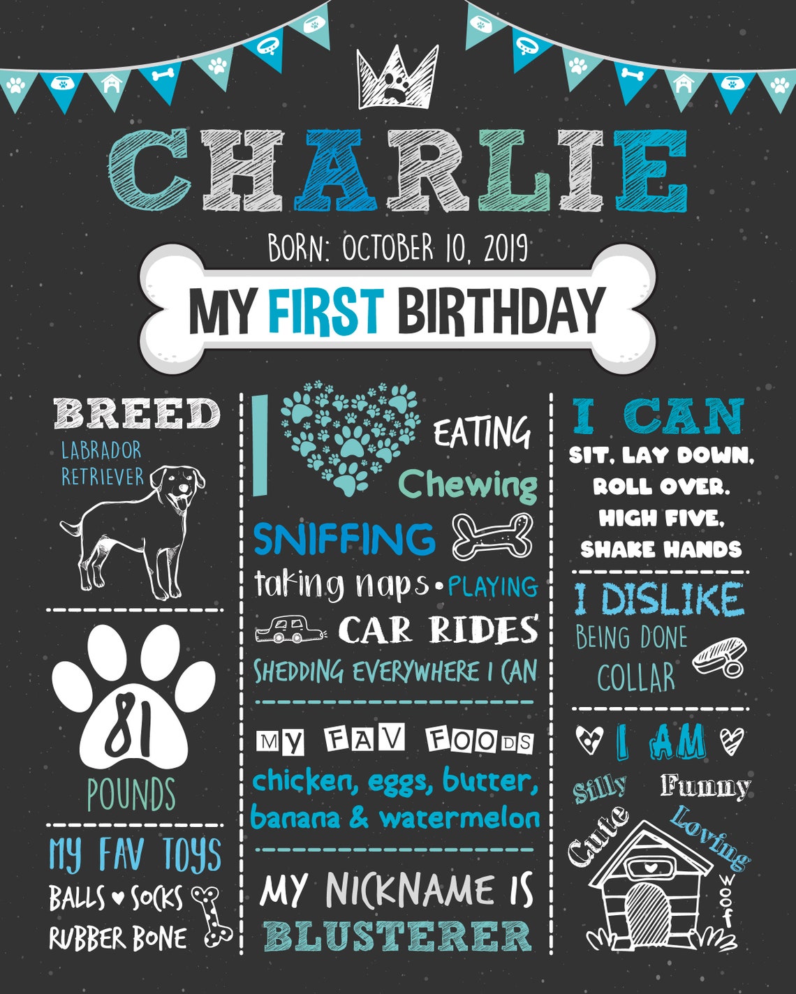 Dog First Birthday Sign Puppy Birthday Poster Dog Party | Etsy