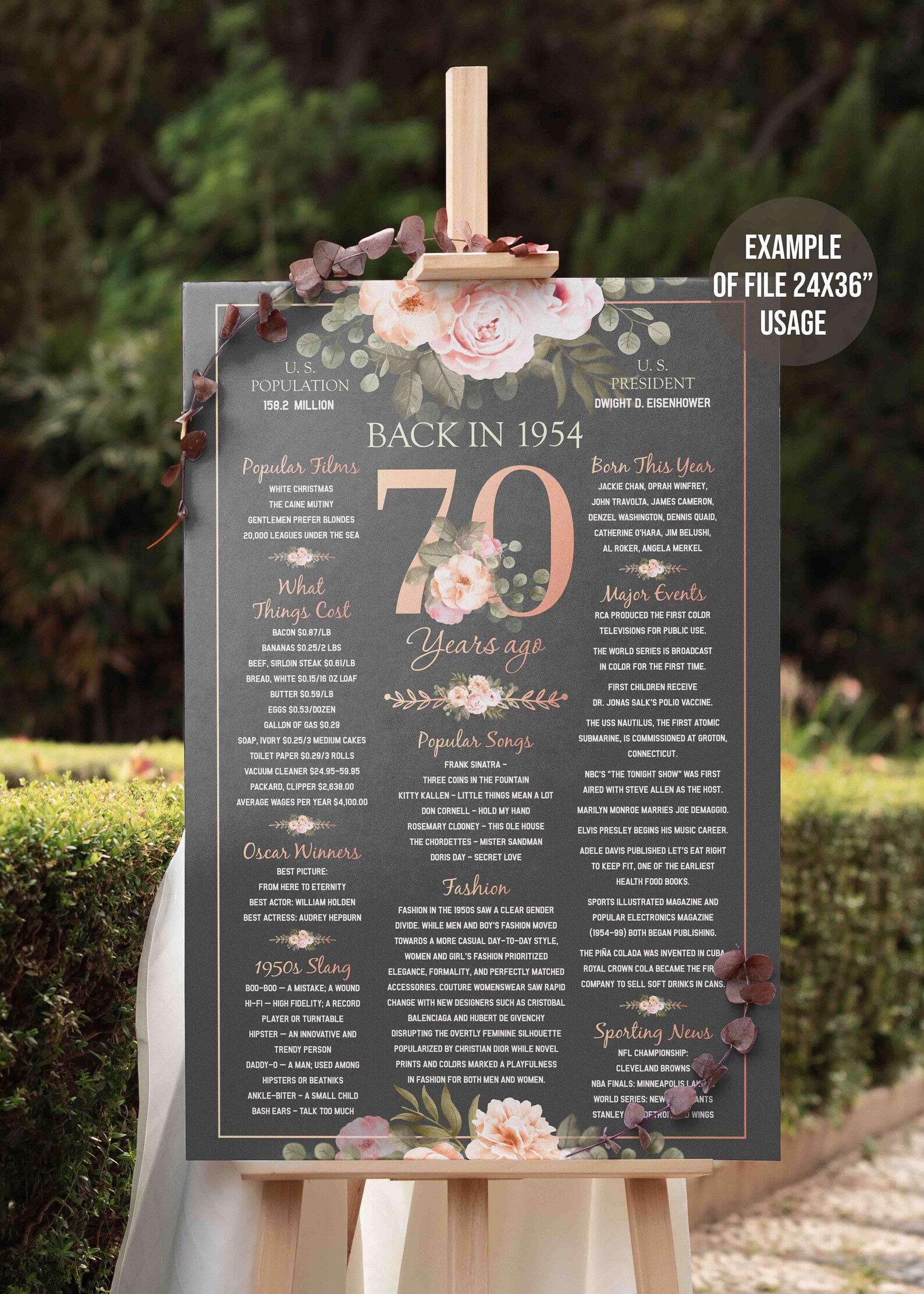 Back in 1954 Flashback Sign, 70th Birthday Poster, 1954 Review Fun ...