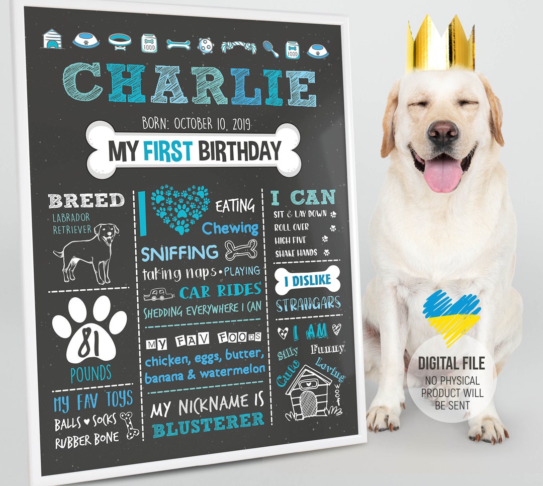 Dog First Birthday Chalkboard, Dog Birthday Sign, Dog Party, Pet 1st ...