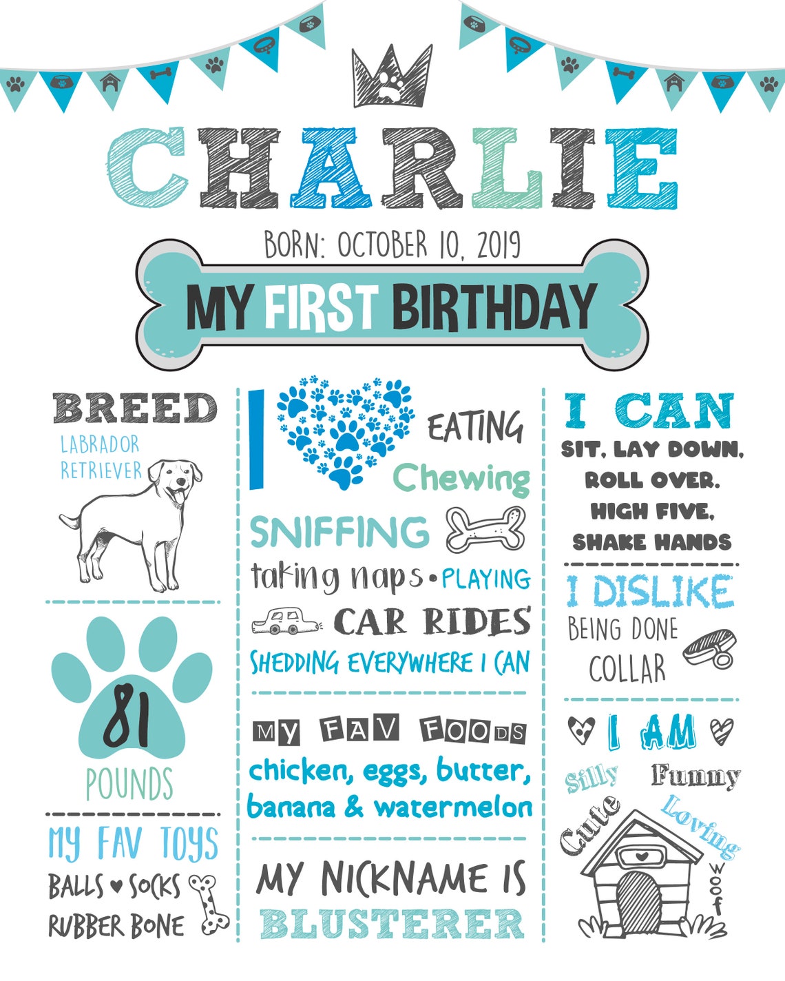Dog First Birthday Sign Puppy Birthday Poster Dog Party - Etsy