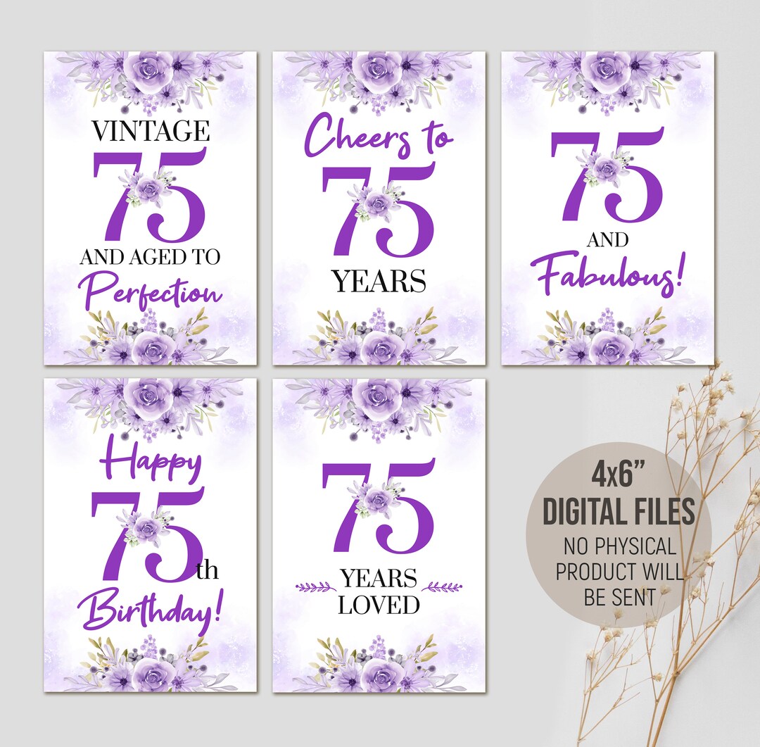 Printable 75th Milestone Purple Decorations, 75th Birthday Party Signs ...