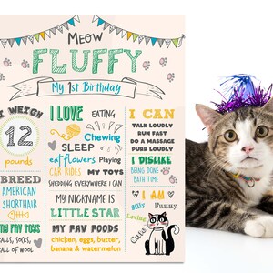Cat Birthday Chalkboard, Kitty Birthday, Pet 1st Birthday Chalkboard ...