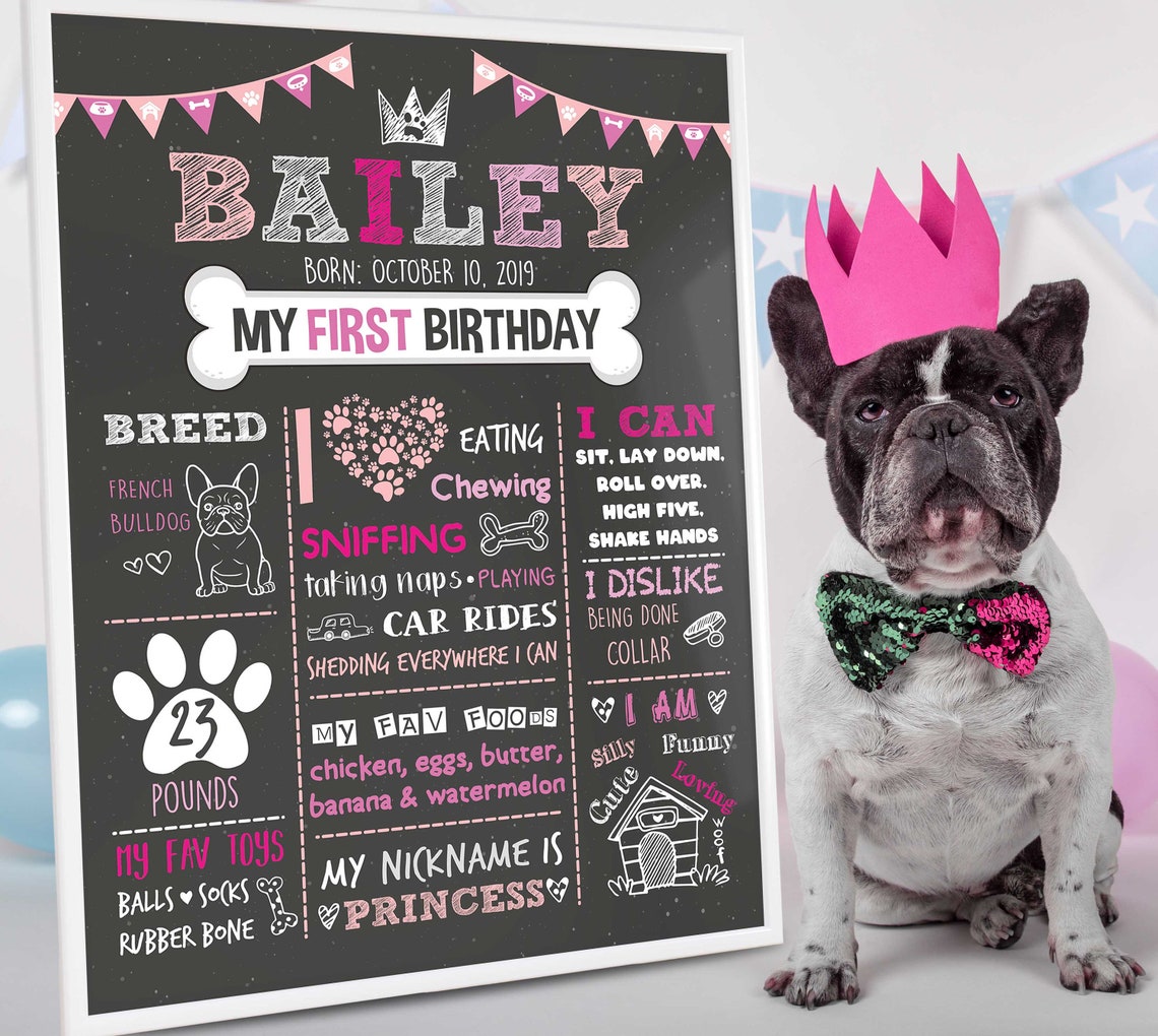 Dog First Birthday Sign, Puppy Birthday Poster, Dog Party Decoration ...