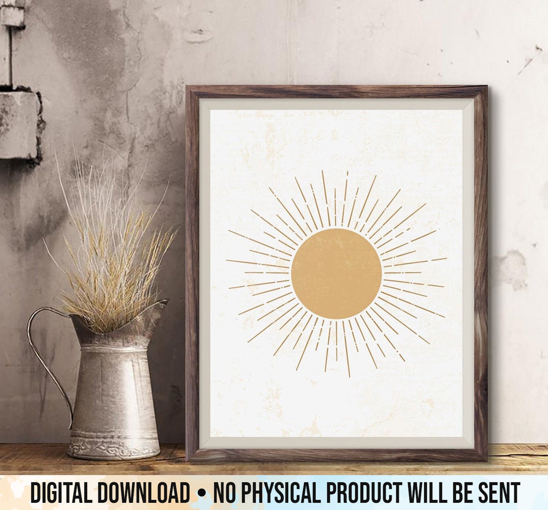 Minimalist Abstract Sun Poster, Boho Sun Print, Mid Century Modern Wall ...