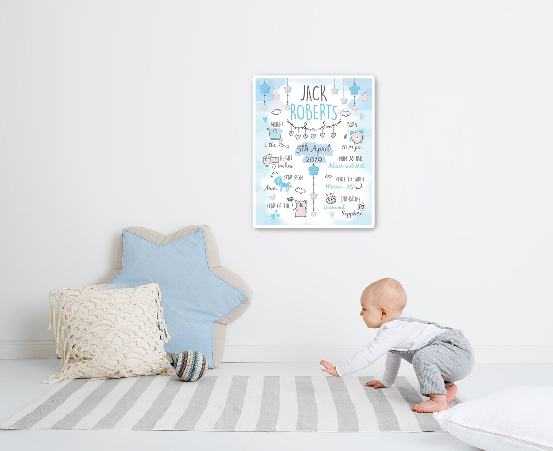 Birth Stats Sign Personalized New Baby Print Christening - Etsy