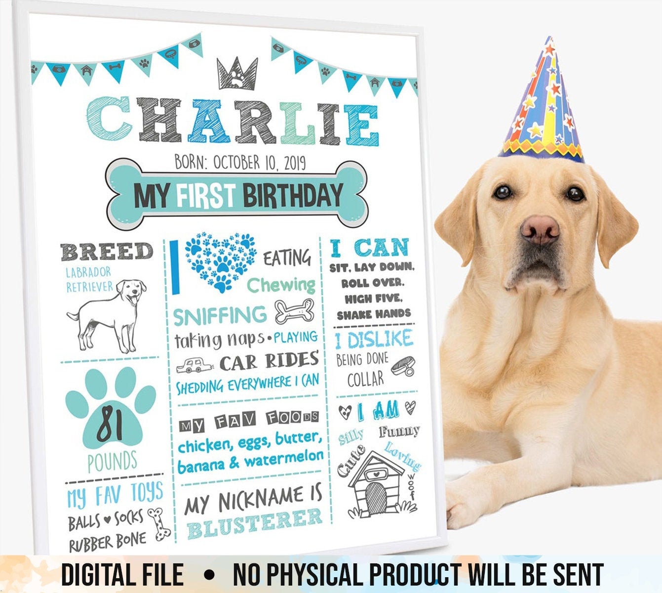 Dog First Birthday Sign, Puppy Birthday Poster, Dog Party Decoration ...