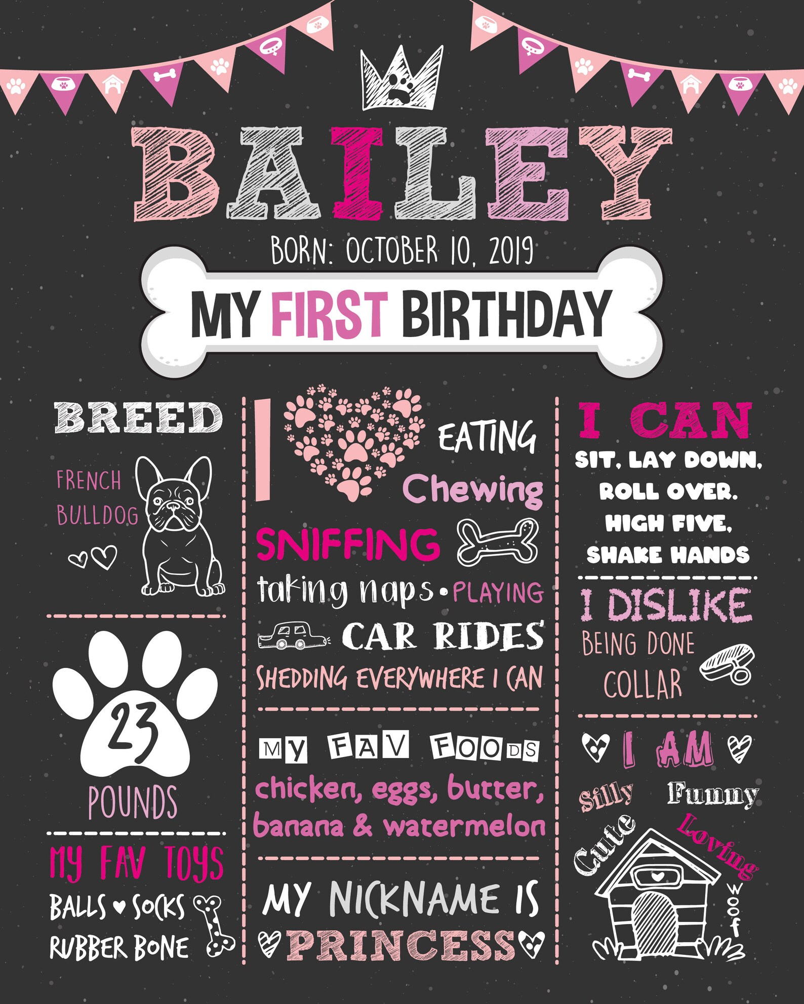 Dog First Birthday Sign, Puppy Birthday Poster, Dog Party Decoration ...