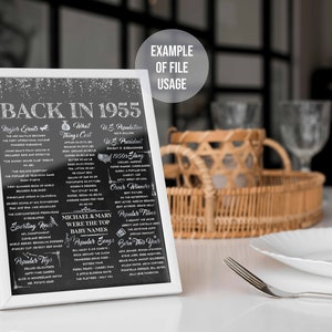Back in 1955 Fun Facts Poster, Silver & Black Party Decoration ...