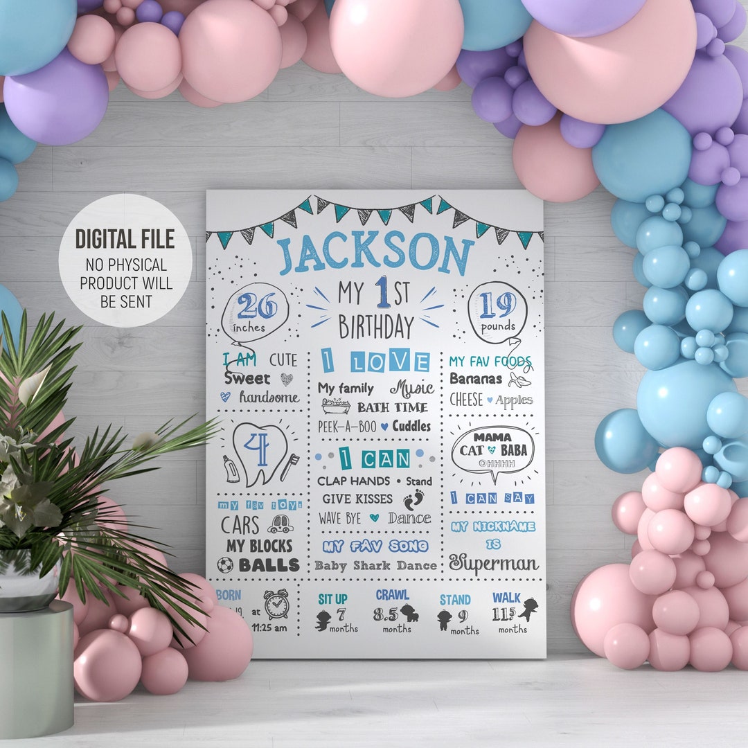 Customized Year One Infographic Sign, First Birthday Poster, Boy One ...