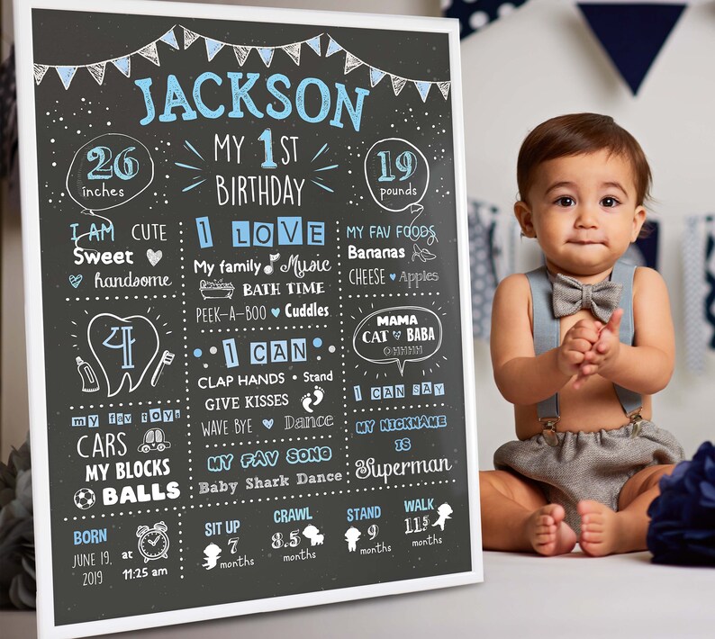 1st Birthday Boy Poster First Birthday Chalkboard Sign Party - Etsy