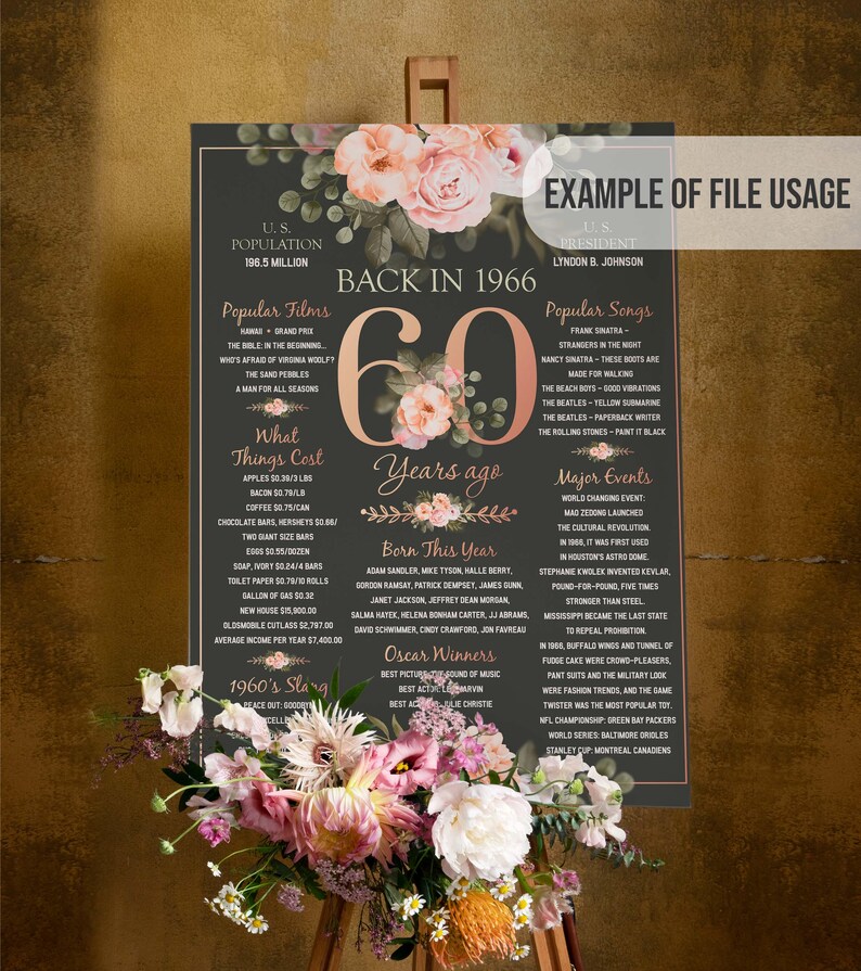 1965 | 1966 Fun Facts Poster, 60th Birthday Decoration, Digital ...