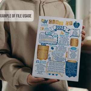 Class of 2025 Fun Facts Sign, Blue & Gold Newspaper, Digital Printable ...