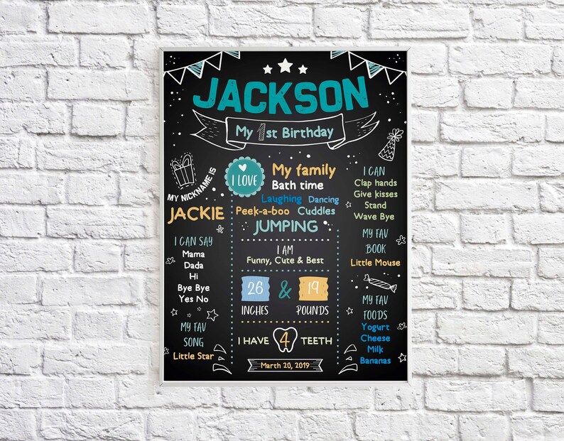 First Birthday Chalkboard Sign 1st Boy Birthday Board | Etsy