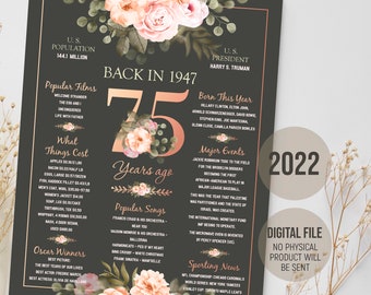 1947 Birthday Poster | Etsy