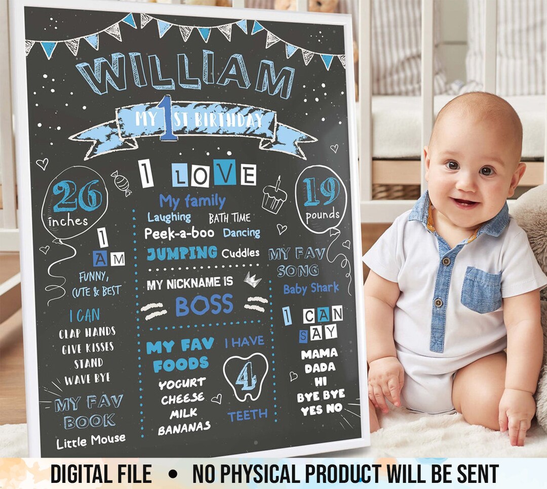 Boy First Birthday Poster, 1st Birthday Boy Board, Custom Party ...