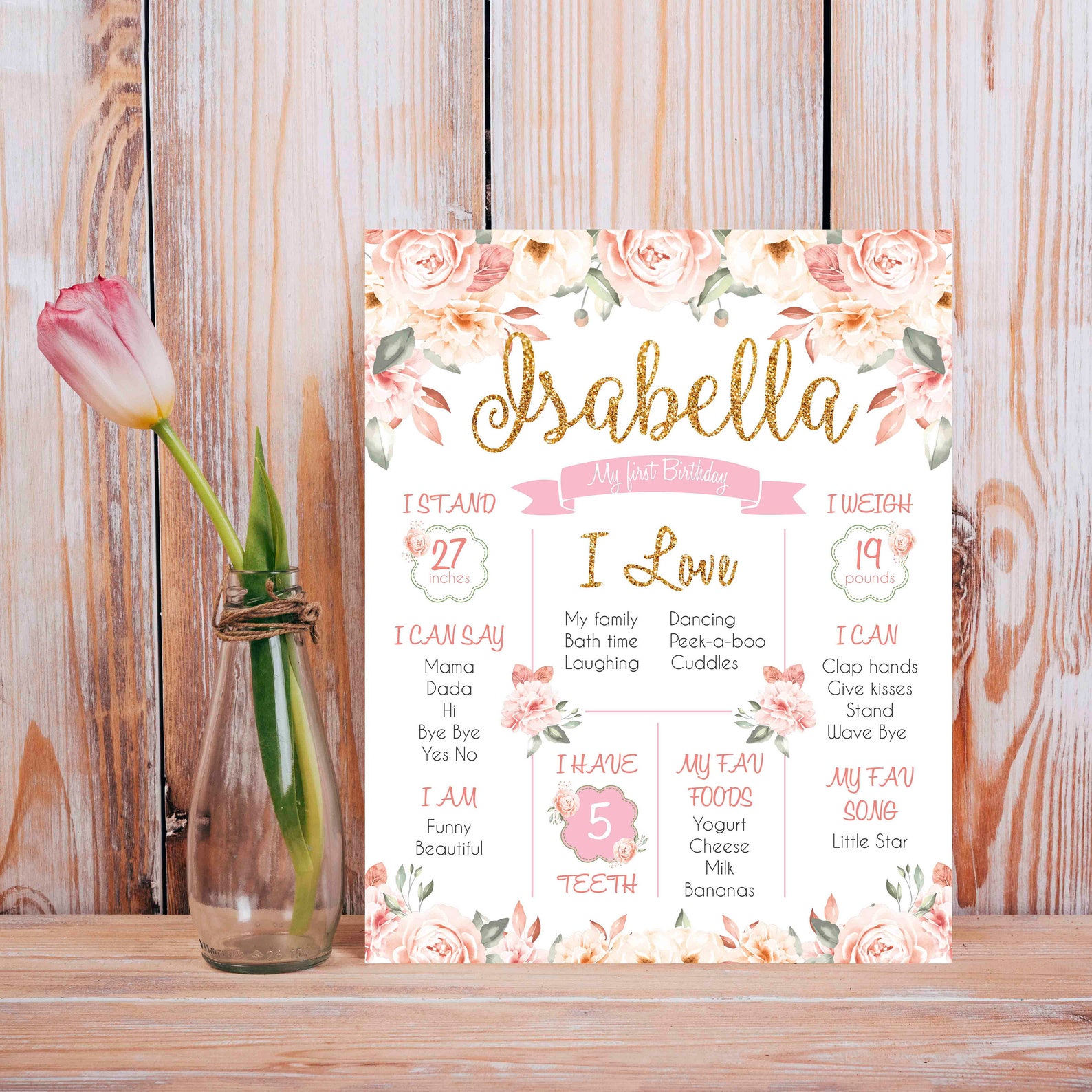 First Birthday Poster Printable 1st Birthday Girl Sign Board - Etsy