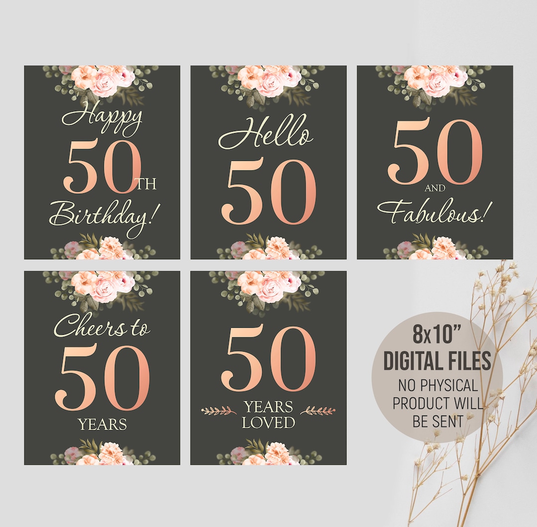 Printable 50th Birthday Decorations, 50 Birthday Party Signs for Women ...