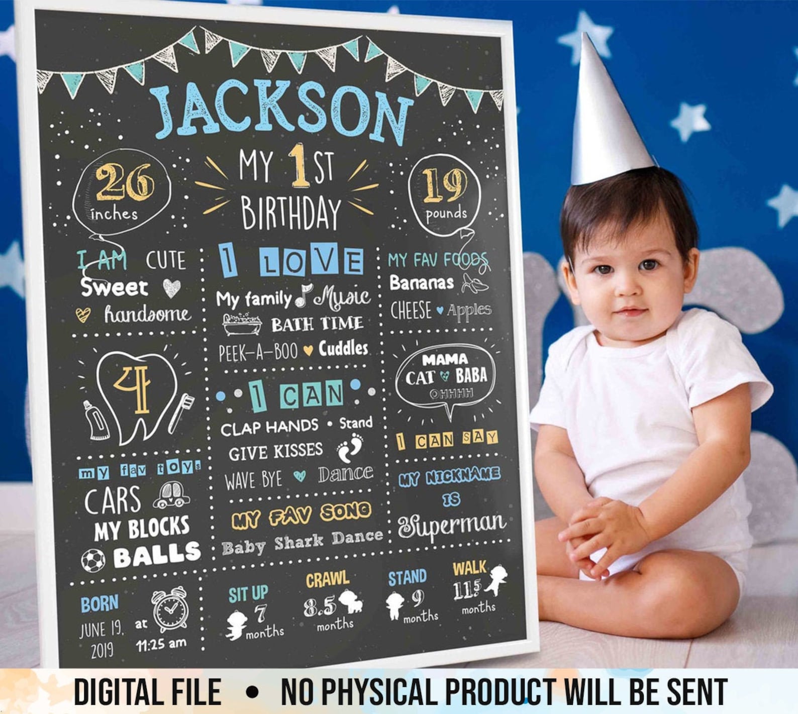 1st Birthday Boy Poster First Birthday Chalkboard Sign Party - Etsy