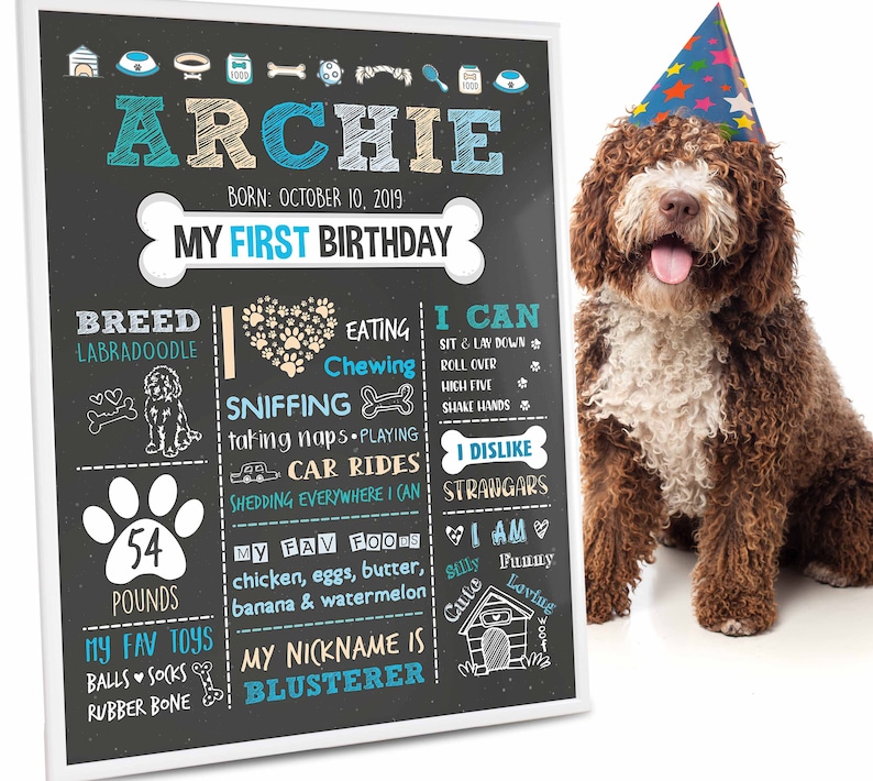 Dog First Birthday Poster Puppy Birthday Chalkboard Sign Pet - Etsy