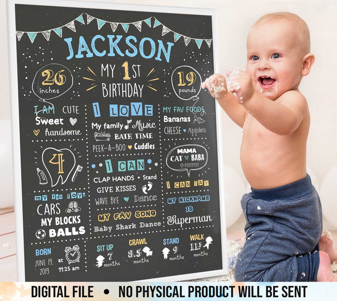 1st Birthday Boy Sign, First Birthday Chalkboard, 1 Year Old Bday Party ...