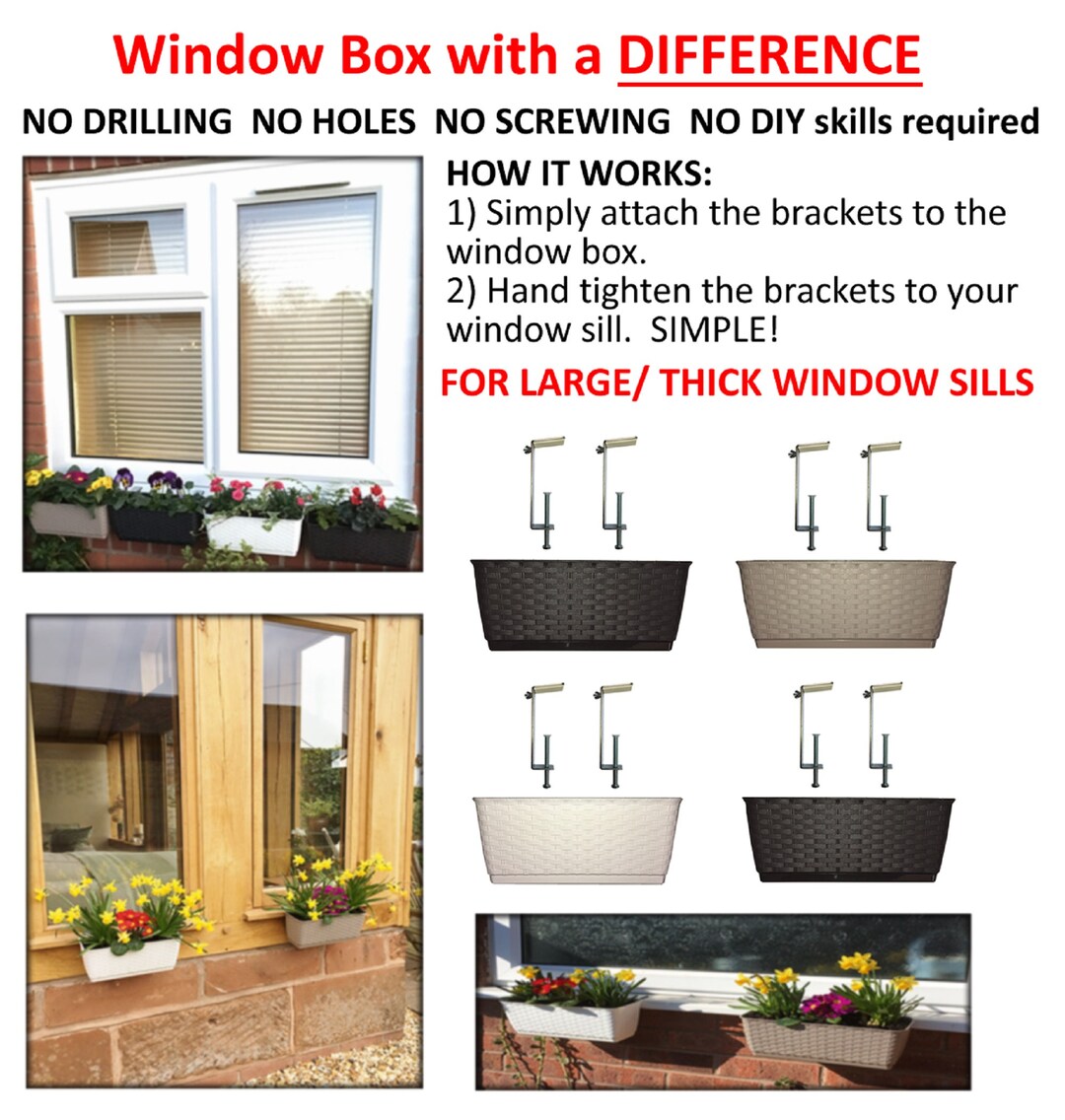 Window Box Cill Sill Large Fixings Brackets No Drill No Holes No Screw ...