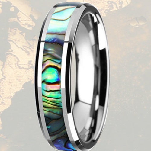 6mm Abalone Ring Mens Wedding Band Tungsten Ring Tungsten | Etsy