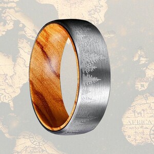 Forest Landscape Tungsten Ring Mens Wedding Band Wood Ring, 8mm Silver ...
