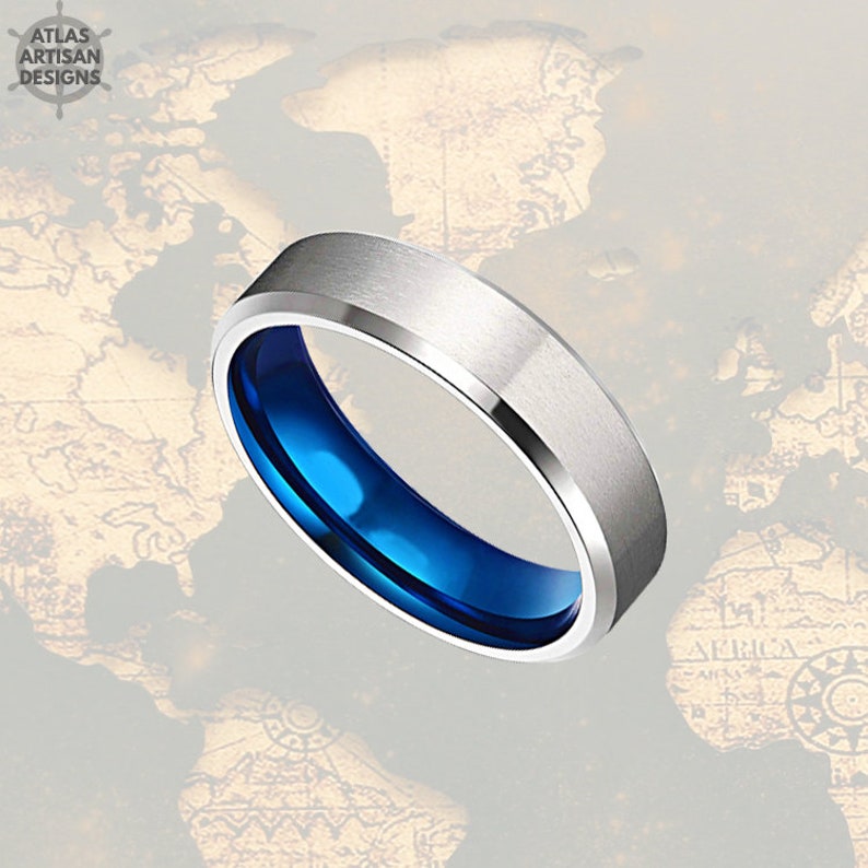 Blue Mens Wedding Band Titanium Ring 6mm Titanium Wedding | Etsy