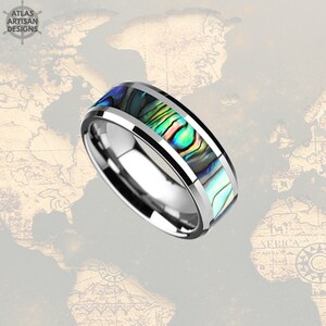 Abalone Ring Mens Wedding Band Tungsten Ring, 8mm Tungsten Wedding Band ...