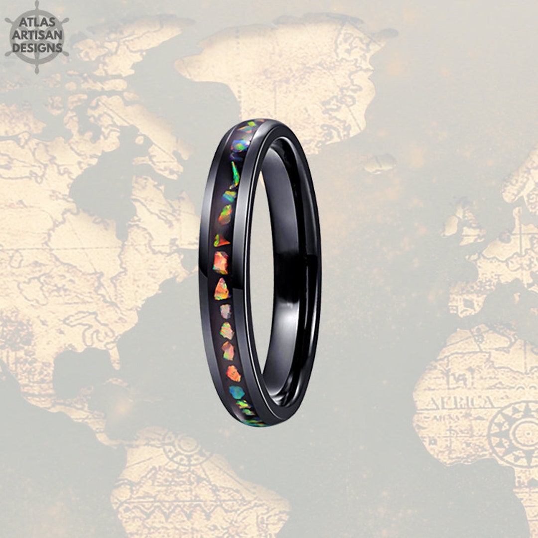 4mm Fire Opal Ring Mens Wedding Band Opal Inlay Ring Tungsten - Etsy