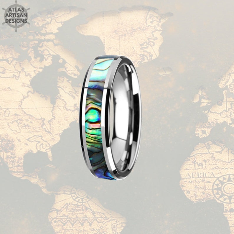 6mm Abalone Ring Mens Wedding Band Tungsten Ring Tungsten - Etsy