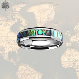 6mm Abalone Ring Mens Wedding Band Tungsten Ring, Tungsten Wedding Band ...