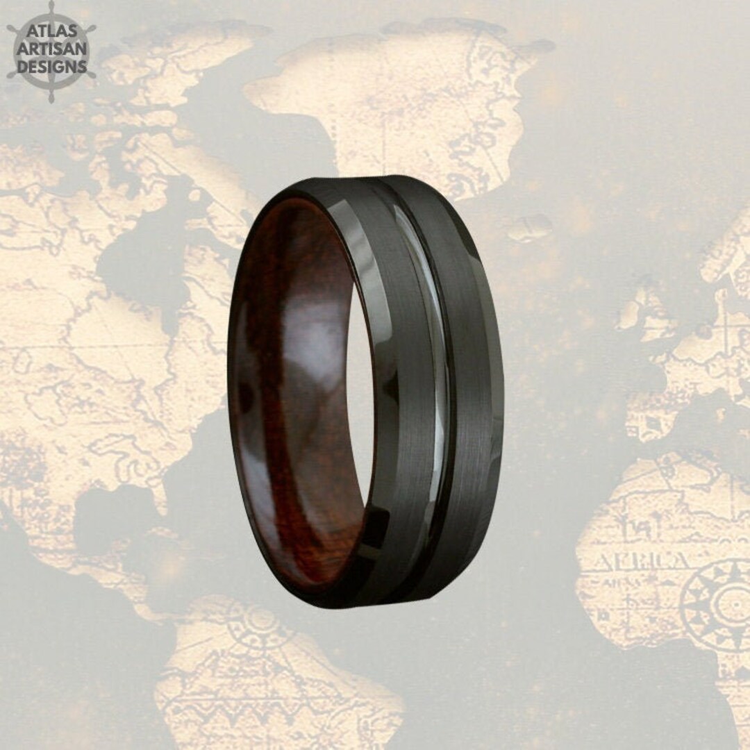 Wenge Wood Ring Mens Wedding Band Tungsten Ring, Black Ring Wood ...