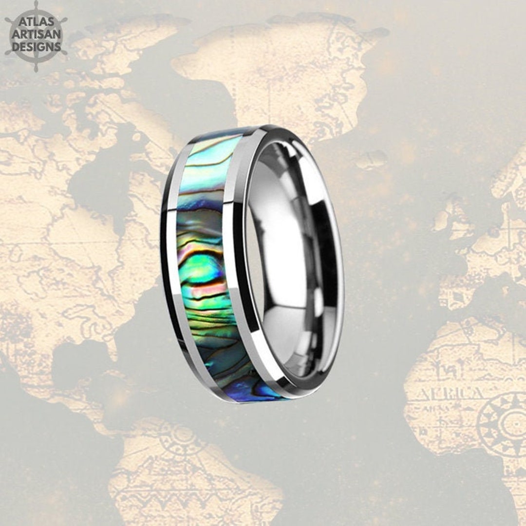Abalone Ring Mens Wedding Band Tungsten Ring, 8mm Tungsten Wedding Band ...