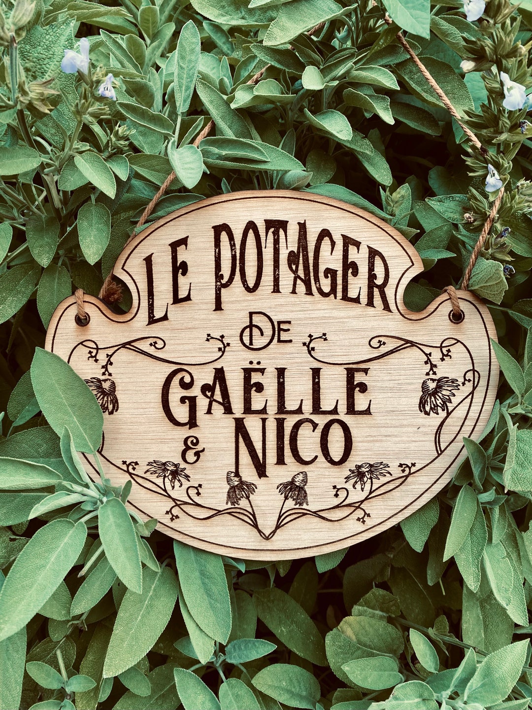 Pancarte de potager florale et personnalisée - Décoration en bois gravé ...