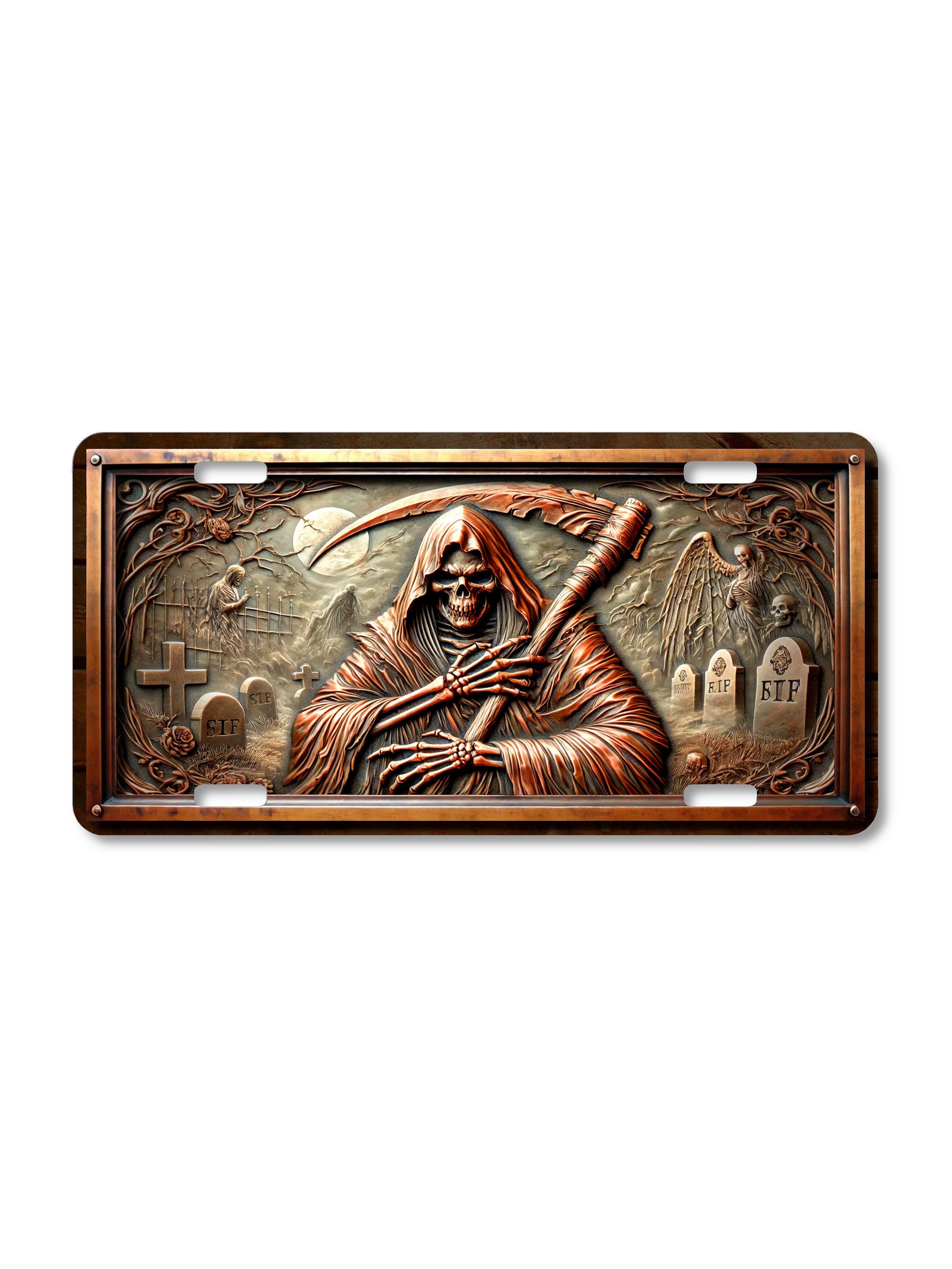Embossed-look Grim Reaper License Plate: Gothic Cemetery Car Decor - Etsy