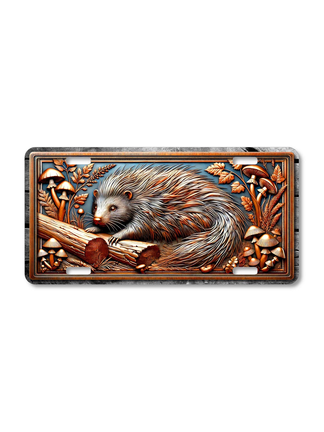 Rustic Copper-style Porcupine License Plate: Embossed-look Metal ...