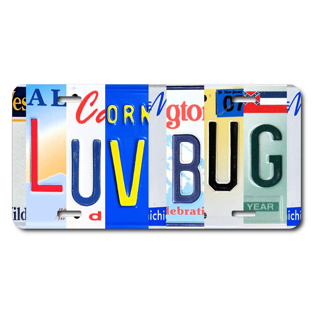 Luv Bug License Plate – Fun Letter Art Aluminum Car Tag Wall Décor Gift ...