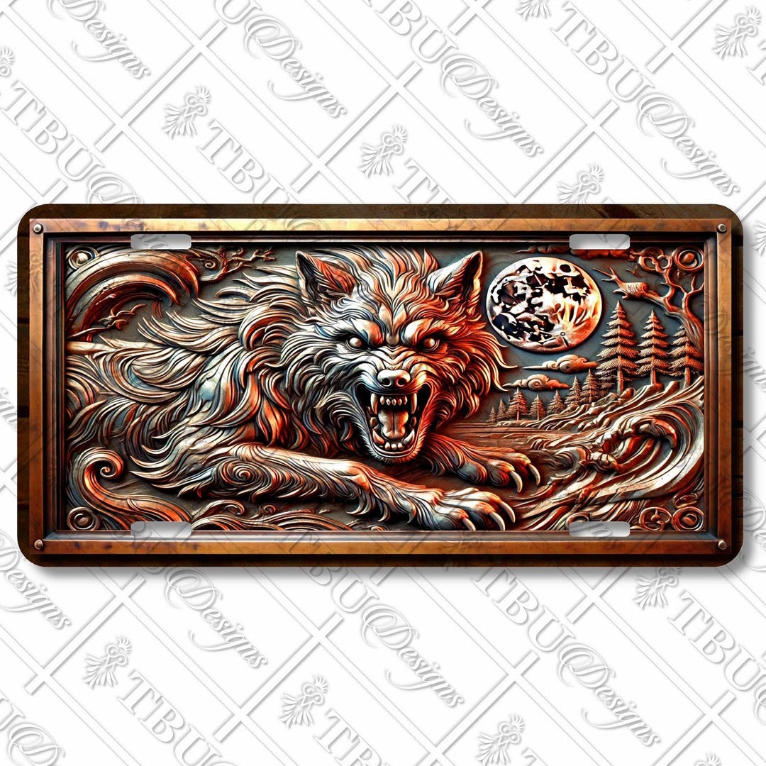Embossed-look Wolf License Plate: Moonlit Forest Metal Art - Etsy