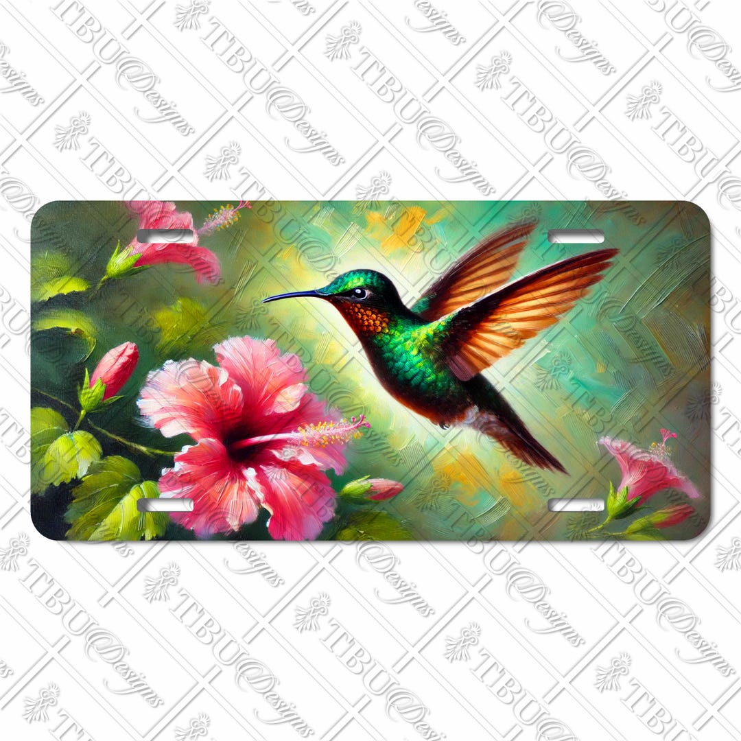 Hummingbird and Hibiscus Aluminum License Plate: Floral Car Decor - Etsy
