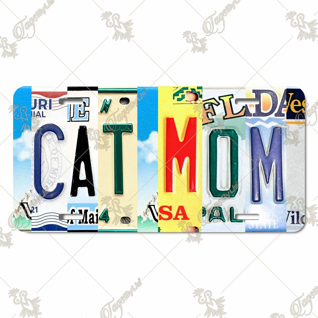 Cat Mom Letter Art License Plate With Optional Matching Key Chain - Etsy